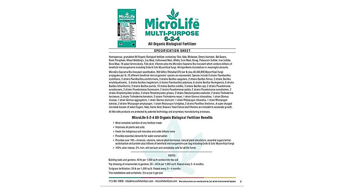 MicroLife 40 LBS Organic Fertilizer – All Plants, All Seasons