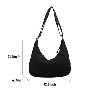 Women Hobo Shoulder Bag Puffer Small Tote Crossbody Bag Purse Cotton Handmade Bags Handbag with Zipper School Work Travel Black