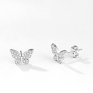 Luxval Silver Butterfly Earrings for Women, Sterling Silver Tiny Butterfly Stud Earrings CZ Sparkling Dainty Hypoallergenic Jewelry for Women