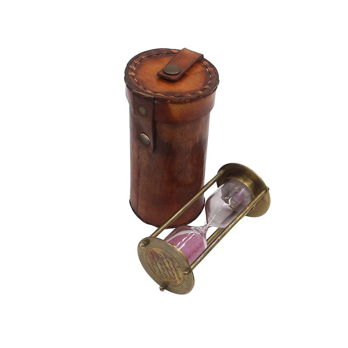 ROORKEE Instruments Nautical Brass Hourglass, Sand Clock, Sand Timer with Thoreau's Go Confidently Poem Carved on Both Sides, Metal Sand Watch with Beautiful Leather Case, Home, Desk, Office Décor.