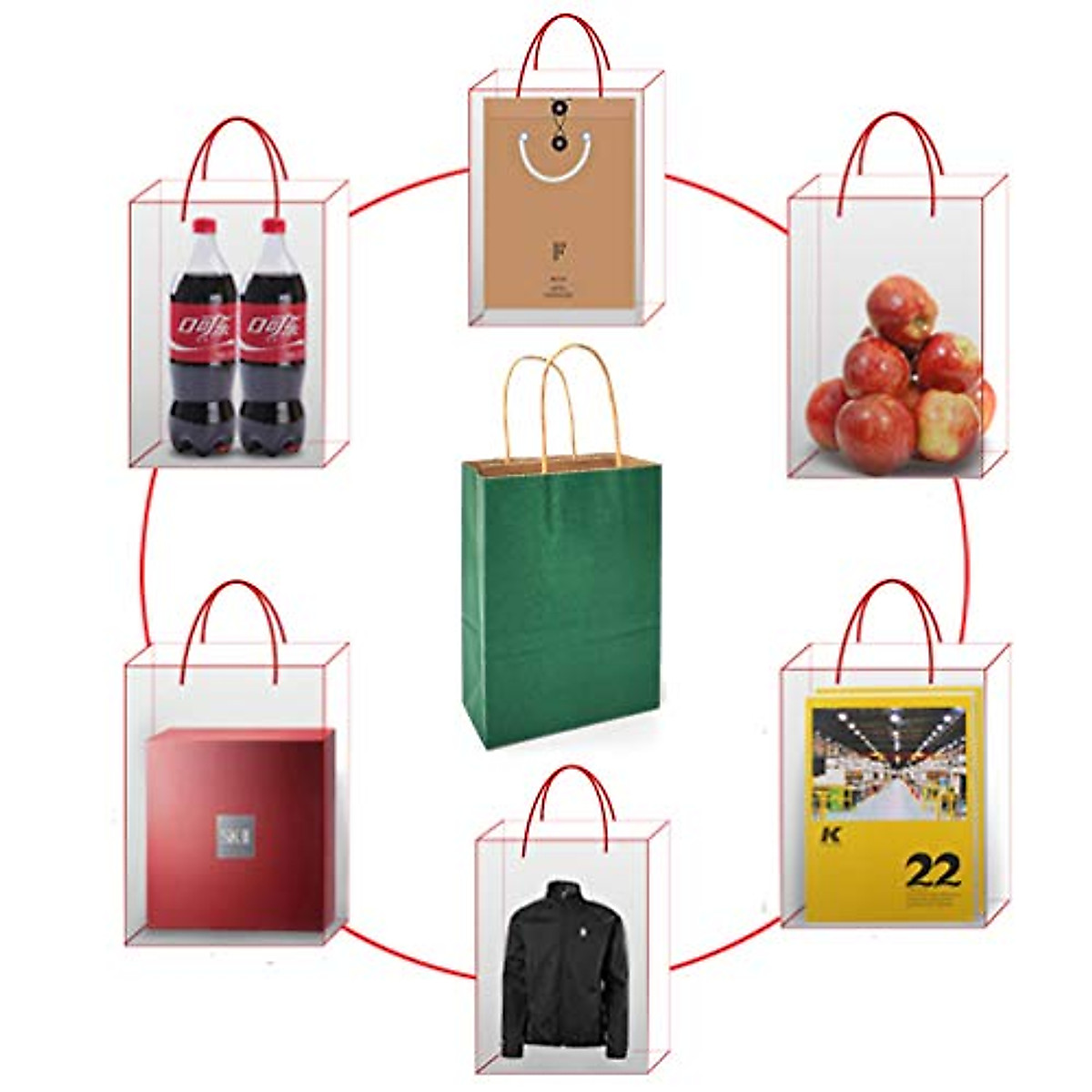 AZOWA Gift Bags Small Kraft Paper Bags with Handles (4 x 2.4 x 6 in, Hunter Green Color, 50 Pcs)