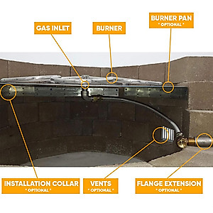 Spotix HPC Square Match Lit Fire Pit Burner Kit (FPSSQ24KIT-PAN-LP-MSCB) with 24x24-Inch Burner and 30x30-Inch Flat Pan, Propane, Polished Chrome, with Flange, Key, Valve, Flex Line and Fittings