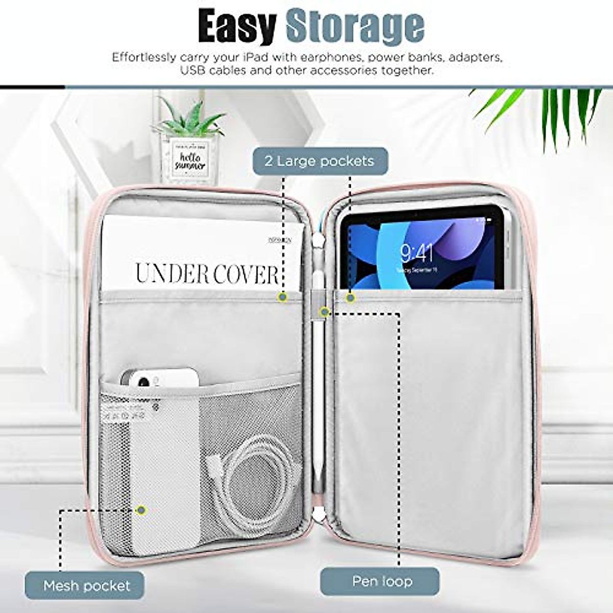 TiMOVO 9-11" Tablet Sleeve for iPad 10th Gen. 10.9", iPad 9th/8th/7th Gen. 10.2", iPad Air 11/Air 5th/4th Gen. 10.9",Galaxy Tab A9+/A9 Plus 11", Protective Bag with Pocket, Pink