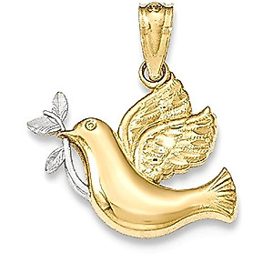 IceCarats 14K Yellow Gold Dove Symbol Peace Love Holy Spirit Bird Olive Branch Necklace Religious Pendant Christian Charm Only