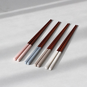 Rose Wood Lacquer Wooden chopsticks Set of 4 Non Stick (4PCS) (Beige)