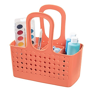 iDesign Orbz Bathroom Shower Tote for Shampoo, Cosmetics, Beauty Products - Small, Divided, Coral