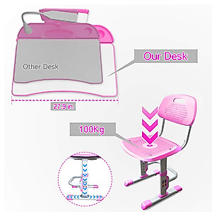 LVYUAN Height Adjustable Children's Desk and Chair Set, Spacious Storage Drawer, with Adjustable Tilted Desktop, Bookstand, Touch Led Lamp for School Students, Kids Interactive Workstation