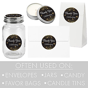 Black and Gold 60th Birthday Party Thank You Stickers - 40 Stickers