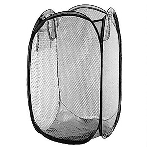 Yardwe Popup Mesh Laundry Basket, 1PC Collapsible and Portable Clothes Washing Laundry Hamper for Laundry Room, Bathroom, Kids Room, College Dorm or Travel (Black)