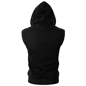 Ohoo Mens Slim Fit Sleeveless Lightweight Zip-up Hooded Vest 2 Way Zipper Hoodie Sweatshirt / DCF011-BLACK-L