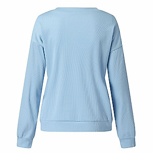 Oversized Sweatshirt Women Pullover Tops, Fall Tops Ladies Fashion Clothes Crewneck Long Sleeve Drop Shoulder Pullover 01-Blue,Small