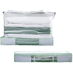 TAILI Under Bed Storage Bin with Vacuum Storage Bag, 1 Pack Foldable Under Bed Storage Box for Quilts Pillow Blankets and Linen Protection, Clear Window, 2 Sturdy Zippers, 41" x 17.7" x 6"