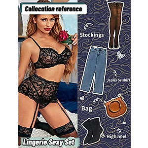 Avidlove Sexy Lingerie for Women Garter Lingerie Set High Waist Lingerie Underwire(Black,M