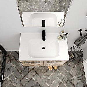 30 Inch Wall Mounted Bathroom Vanity Sink Combo, Modern Bathroom Vanity Set with Gel Sink Top, 2 Door Storage Cabinet with Handle, Hanging Bathroom Vanity w/Sink