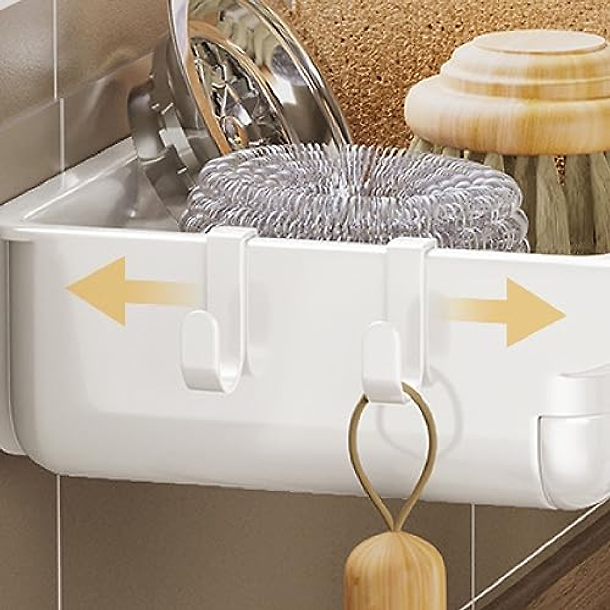 ZYLLZY Kitchen Storage Drain Rack, Kitchen Storage Drain Rack with 2 Hanging Hook No Punching Rag Washing Cloth Faucet Wall Mounted Holder, Faucet Sponge Holder Kitchen Sink Caddy Organizer (White)