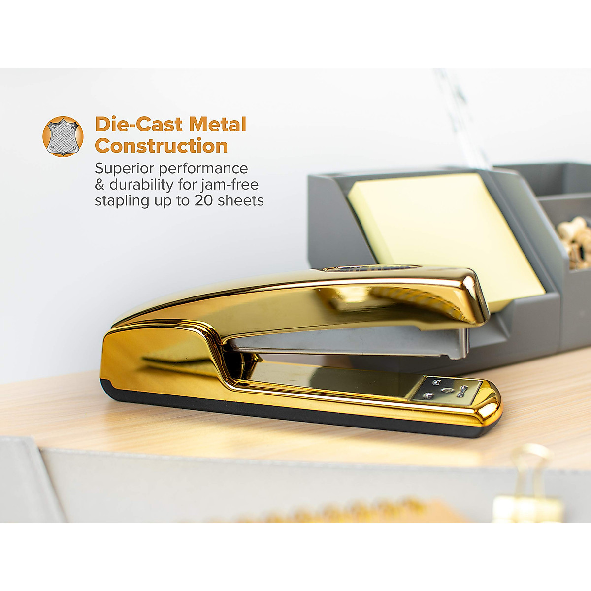 Bostitch Office Professional Metal Executive Stapler, 20 Sheet Capacity, Gold Chrome (B5000-GOLD)