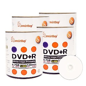 Smart Buy 400 Pack DVD+R 4.7gb 16x White Printable Inkjet Blank Media Record Disc, 400 Disc 400pk
