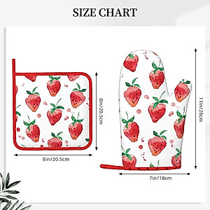 Strawberry Oven Mitts,Strawberry Pot Holders Sets Cute,Kitchen Resistant Hot Pads with Polyester Non-Slip BBQ Gloves for Kitchen, Cooking, Baking,Grilling Oven Glove