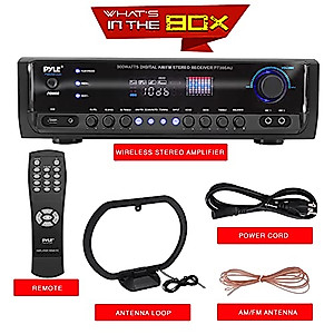 Pyle Home Audio Power Amplifier System - 300W 4 Channel Theater Power Stereo Sound Receiver Box Entertainment w/USB, RCA, AUX, Mic w/Echo, LED, Remote - for Speaker, iPhone, PA, Studio - PT390AU.5
