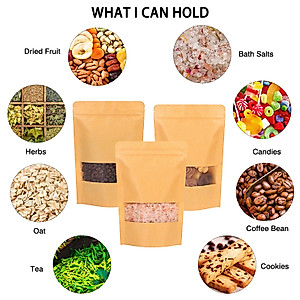 Moretoes 72pcs Stand Up Pouches, Kraft Paper Bags with Window, Coffee Bags, Brown Resealable Bags, Ziplock Stand Up Bags for Home or Business, 5.9×8.6 Inches Sealable Bags for Packaging