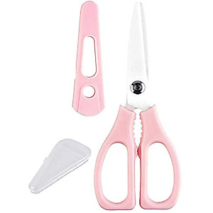 Ceramic Scissors,Healthy Baby Food Scissors with Cover Portable Shears (Pink)