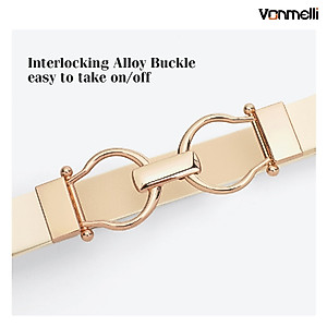 VONMELLI 2 Pack Women's Leather Belts for Jeans Dress Pants Fashion Gold Buckle Ladies Skinny Belt Black Beige