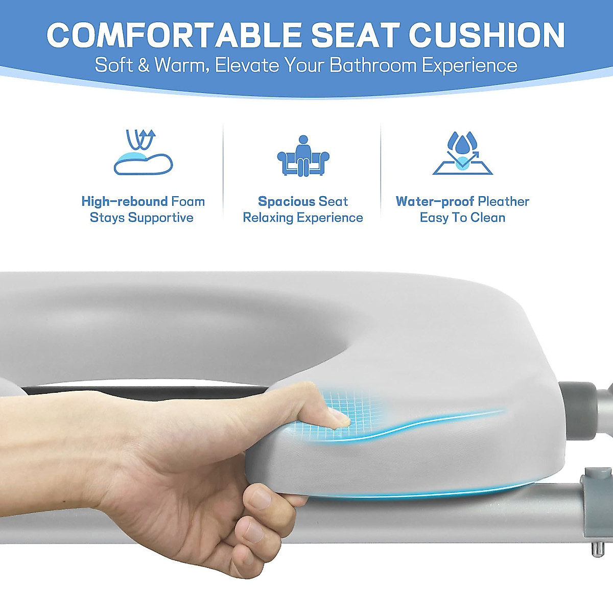 Raised Toilet Seat with Handles, Soft Padded Toilet Seat Risers for Seniors, Adjustable Width & Height Toilet Riser for Bariatric, Handicap, Heavy Duty Toilet Seat Riser, Fit Any Toilet