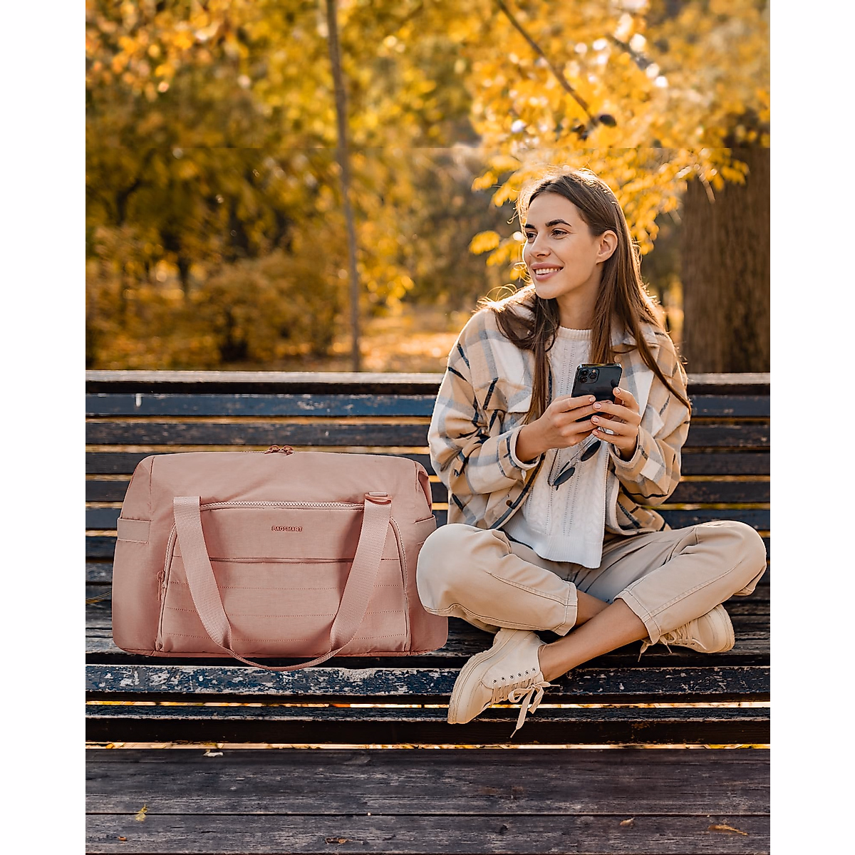 BAGSMART Travel Duffle Bag, Weekender Bags for Women Large Carry on Overnight Bag, Gym Bag with Trolley Sleeve, Personal Item Travel Bag Workout Dance Bag, Dark Pink