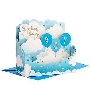 Hallmark Paper Wonder Pop Up Baby Shower Card for Boy (Blue Balloons) Welcome New Baby Boy, Congratulations