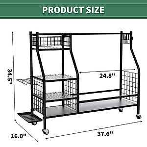 HoneySky Golf Storage Organizer for Garage, Double Golf Bag Stand Storage Rack with Lockable Wheels, Extra Large Golf Organizer for Golf Clubs and Golf Accessories, Ideal Gifts for Golfer