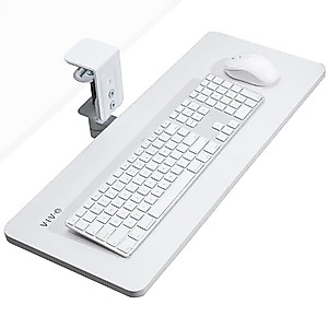 VIVO Clamp-on 25 x 10 inch Rotating Computer Keyboard and Mouse Tray, Extra Sturdy Single Desk Swivel Clamp, Ergonomic Typing, White, MOUNT-KB01CW