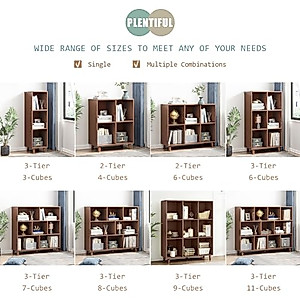 IOTXY Freestanding Open Cubes Bookcase - 2-Tier Floor Standing Wooden Storage Display Cabinet Organizer with Legs for Home Office, 6-Cubes Open Shelf Low Short Bookshelf, Walnut