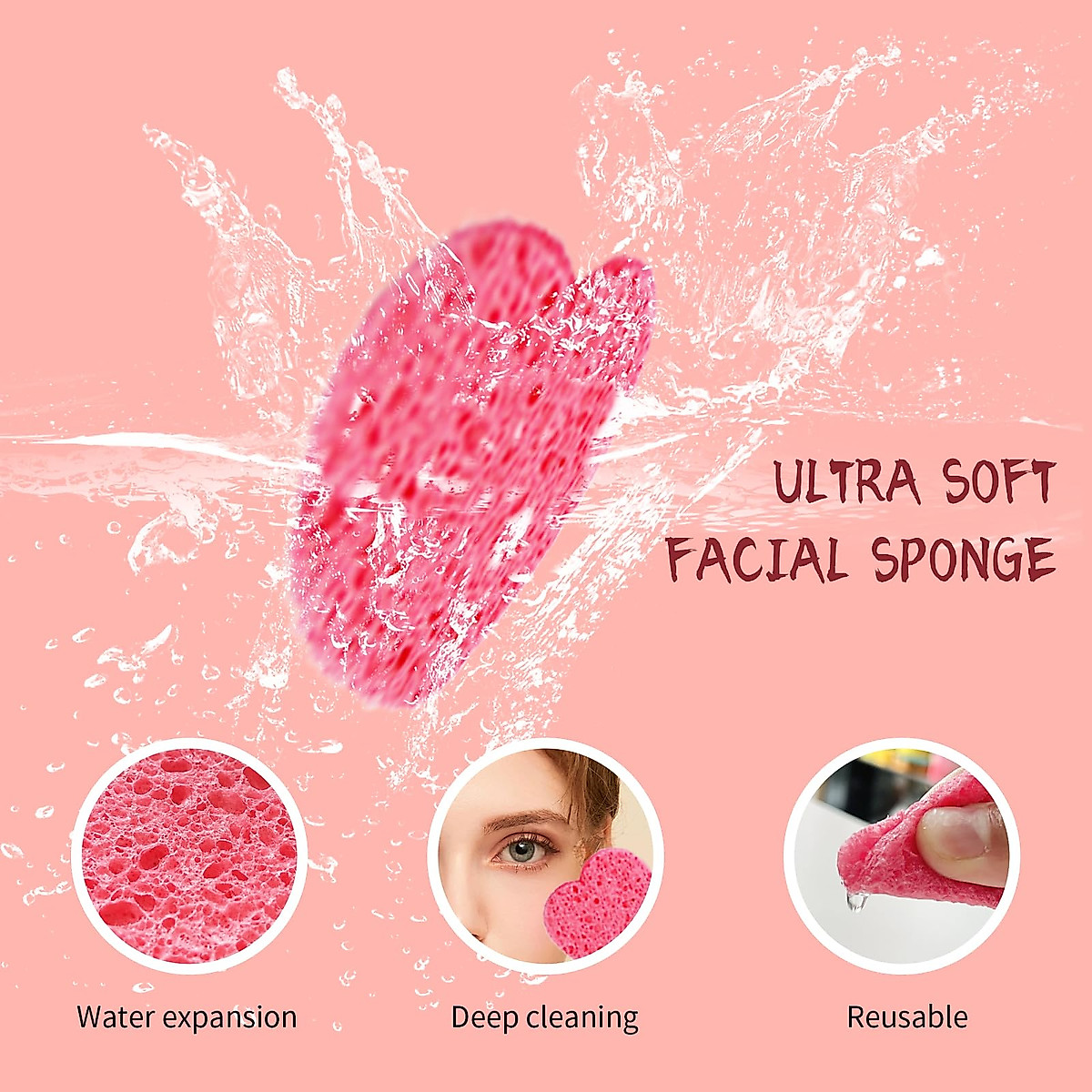 50 Count Facial Sponges - Cellulose Facial Sponges Exfoliating Heart Shape Reusable Compressed Facial Sponges for Facial Cleansing Mask Makeup Removal
