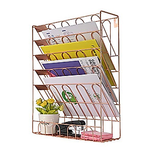 Spacrea Hanging File Holder Organizer - 6 Tier Wall Mount File Organizer for Women, Hanging Wall File for Office, School or Home, Rose Gold