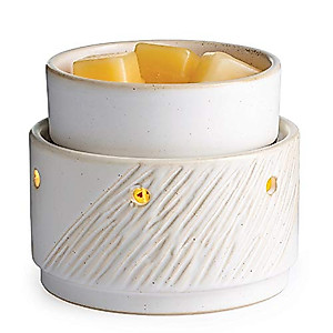 CANDLE WARMERS ETC 2-in-1 Deluxe Candle and Wax Fragrance Warmer with LED Light and Auto Shut Off for Timed Candle Warming, White Aspen