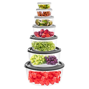 COOK WITH COLOR Round Food Storage Containers with Lids, Easy-Find Nesting Plastic Containers, 14 Piece Set (Grey Ombre)