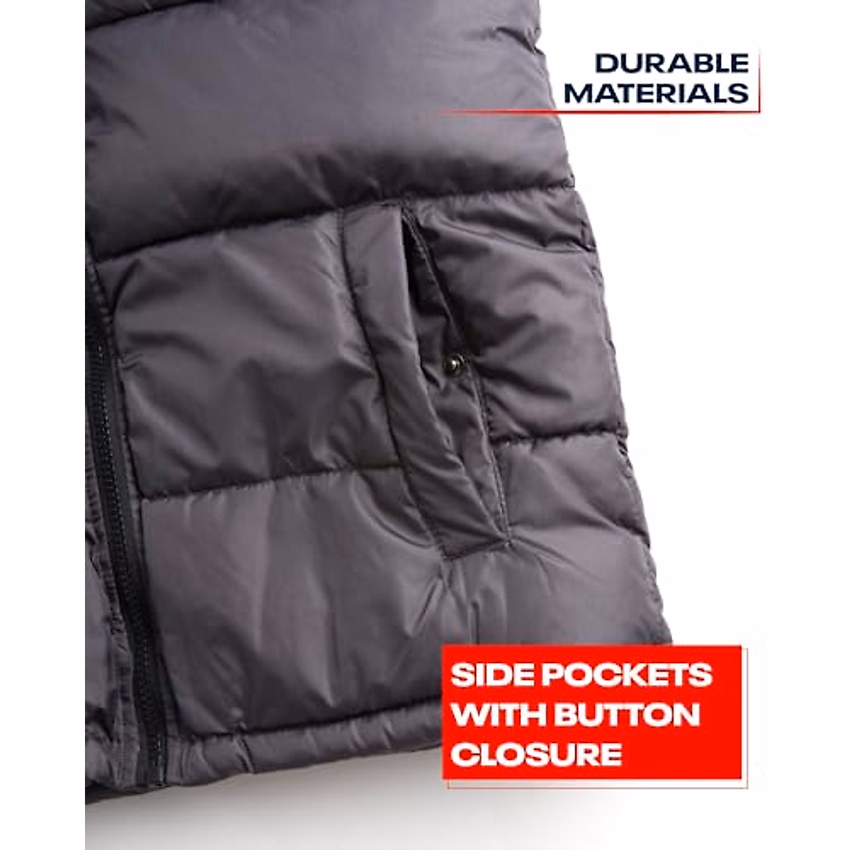 Reebok Boys Puffer Vest - Kids Lightweight Quilted Full Zip Vest - Outerwear Sleeveless Jacket for Boys (8-20), Size 8, Charcoal