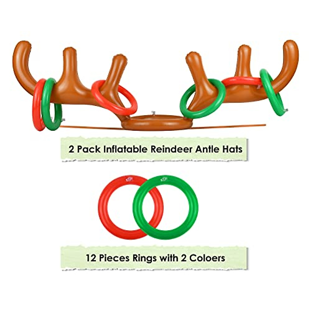 DS. DISTINCTIVE STYLE Inflatable Reindeer Antler Christmas Party Game Hat Antler Ring Toss Game for Xmas Holiday Party Supplies Favors (2 Antlers 12 Rings)