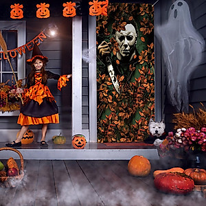 Michael Myers Door Cover Scary Creepy Halloween Photo Backdrop Halloween Birthday Party Decorations and Supplies for Home
