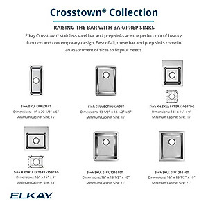 Elkay Crosstown 16 Gauge Stainless Steel 16" x 18-1/2" x 10", Single Bowl Undermount Sink Kit , Polished Satin - EFU131610TC