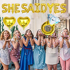 KUNGOON She Said Yes Banner Balloons,Funny Balloon for Wedding Engagement Bridal Shower Bachelorette Hen Party Decoration,Diamond Ring Foil Sign Photo Props.(Gold)