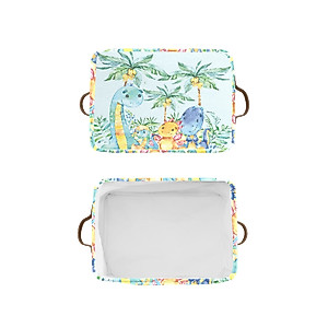Cute Jungle Dinosaurs Personalized Storage Bins Basket Cubic Organizer with Durable Handle for Shelves Wardrobe Nursery Toy 1 Pack