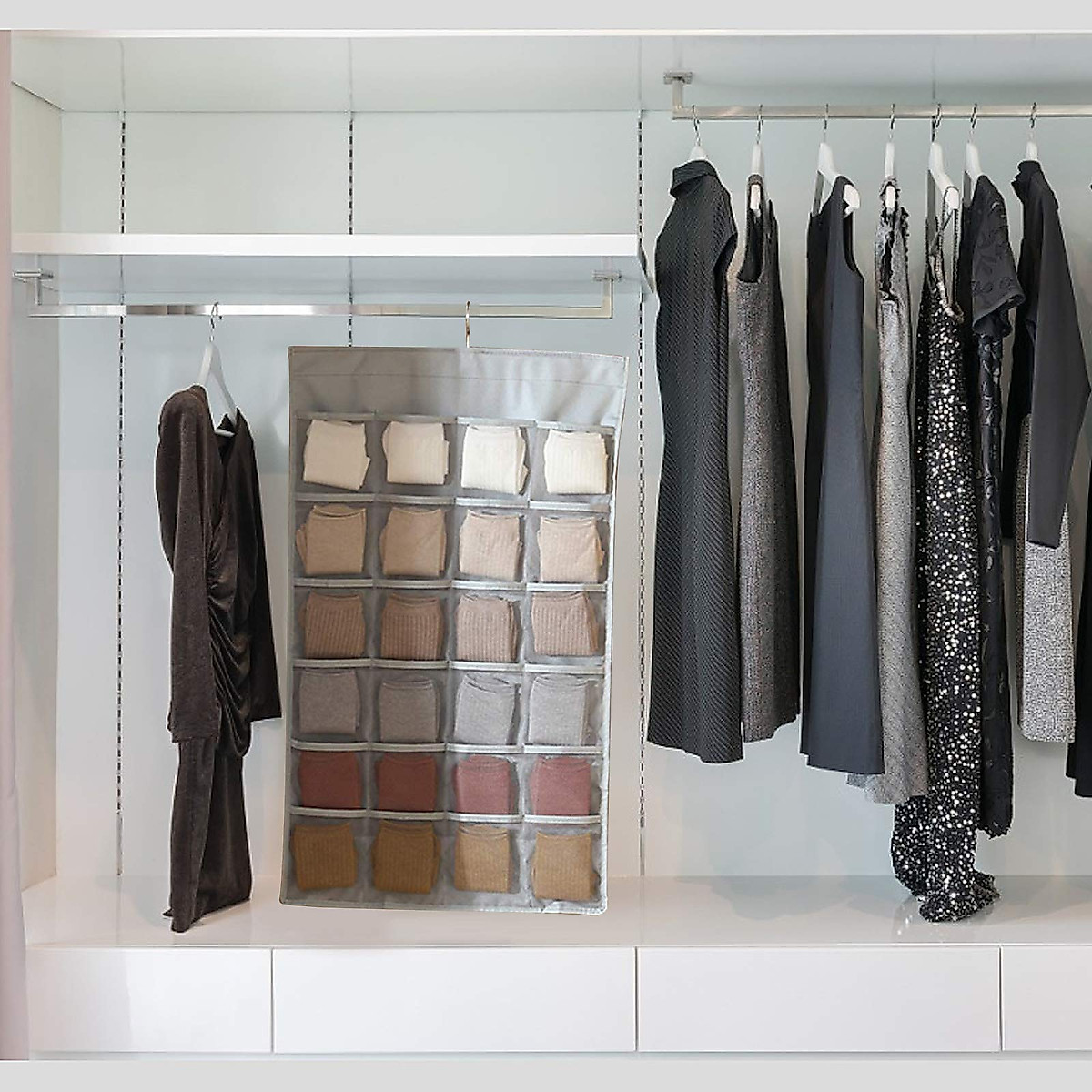 Souarts Closet Hanging Underwear Storage, 36 Pockets Wardrobe Bra Socks Underwear Organizer, Double Sided Hanging Storage Bags, Space Saver Home Storage(Gray)