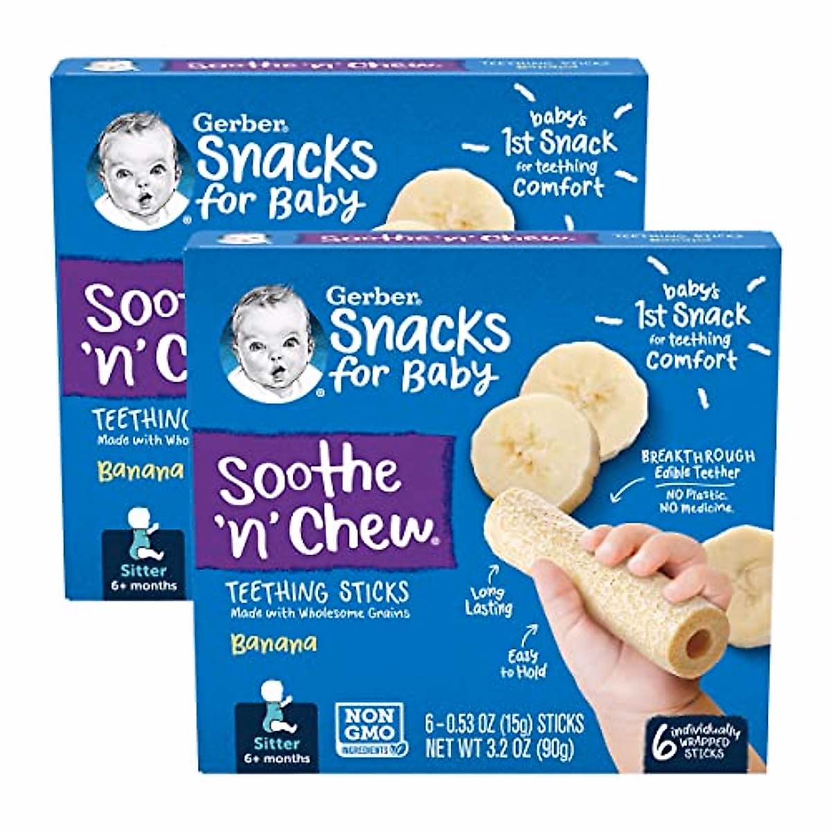 Gerber Soothe n Chew Teething Sticks, Banana, 6 CT
