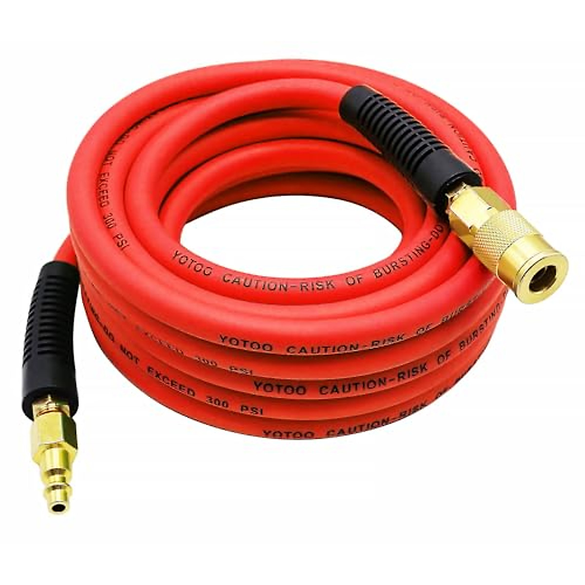 YOTOO Hybrid Air Hose 1/4-Inch by 25-Feet 300 PSI Heavy Duty, Lightweight, Kink Resistant, All-Weather Flexibility with 1/4-Inch Industrial Quick Coupler Fittings, Bend Restrictors, Red