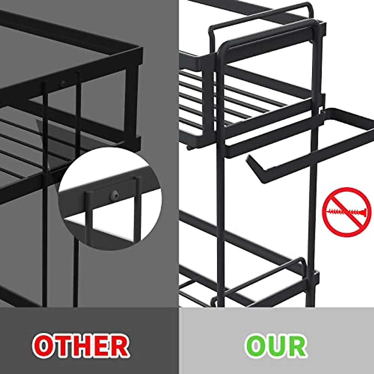 NUTSAAKK Bathroom Over The Toilet Storage Shelf, 2-Tier Bathroom Organizer Over Toilet, Above Toilet Storage with Non-Trace Adhesive, No Drilling Toilet Organizer, Toilet Paper Holder (Upgrade Black)