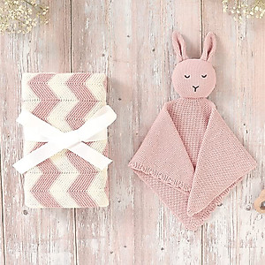 LAWKUL Baby Lovey Bunny Security Blanket Soft Cuddly Babe Blankie Knit Cotton Babies Comforter for Newborns Boy Girls Pink