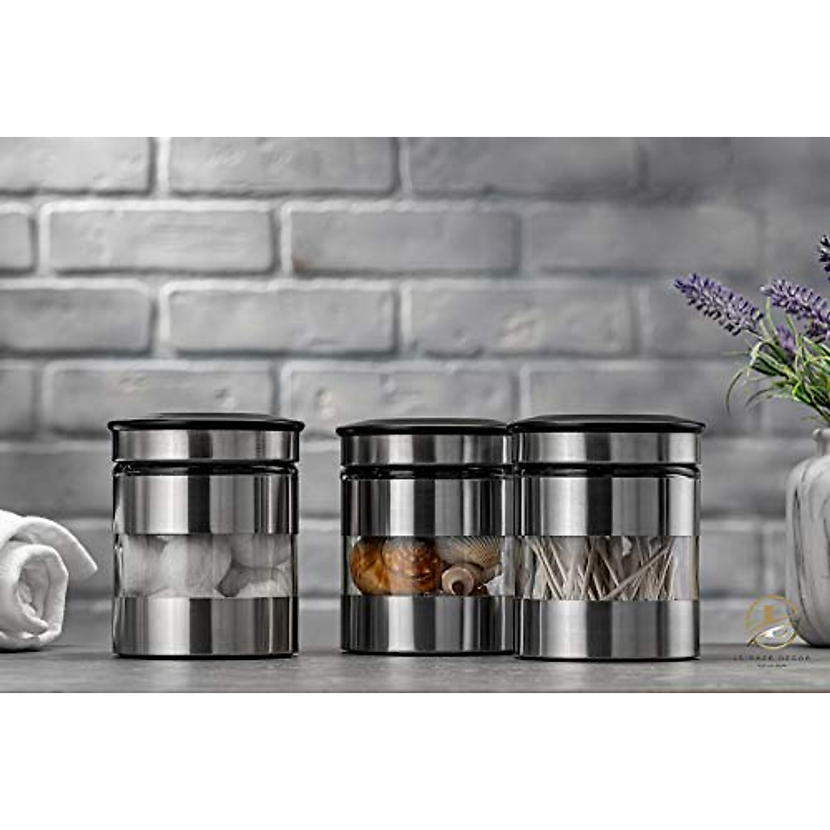 Le'raze Airtight Food Storage Container for Kitchen Counter with Window, [Set of 3] Canister Set Ideal for Flour Tea, Sugar, Coffee, Candy, Cookie Jar.
