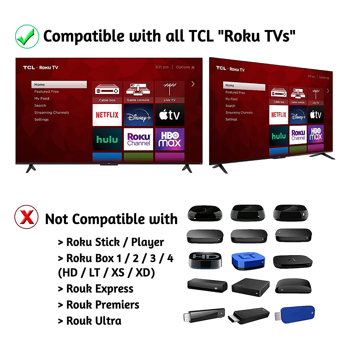 2 Pack - OEM Replacement Remote Control fit for All TCL Roku Smart TVs - Netflix/Disney Plus/Apple TV+ / HBO Max