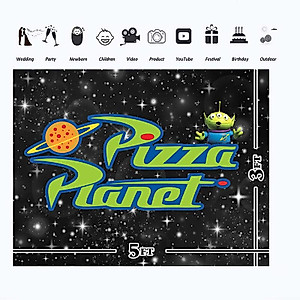 Pizza Planet Toy Story Birthday Party Backdrop 5x3ft Black Starry Night Pizza Planet Toy Story Banner for Party Supplies Vinyl Pizza Planet Theme Decorations